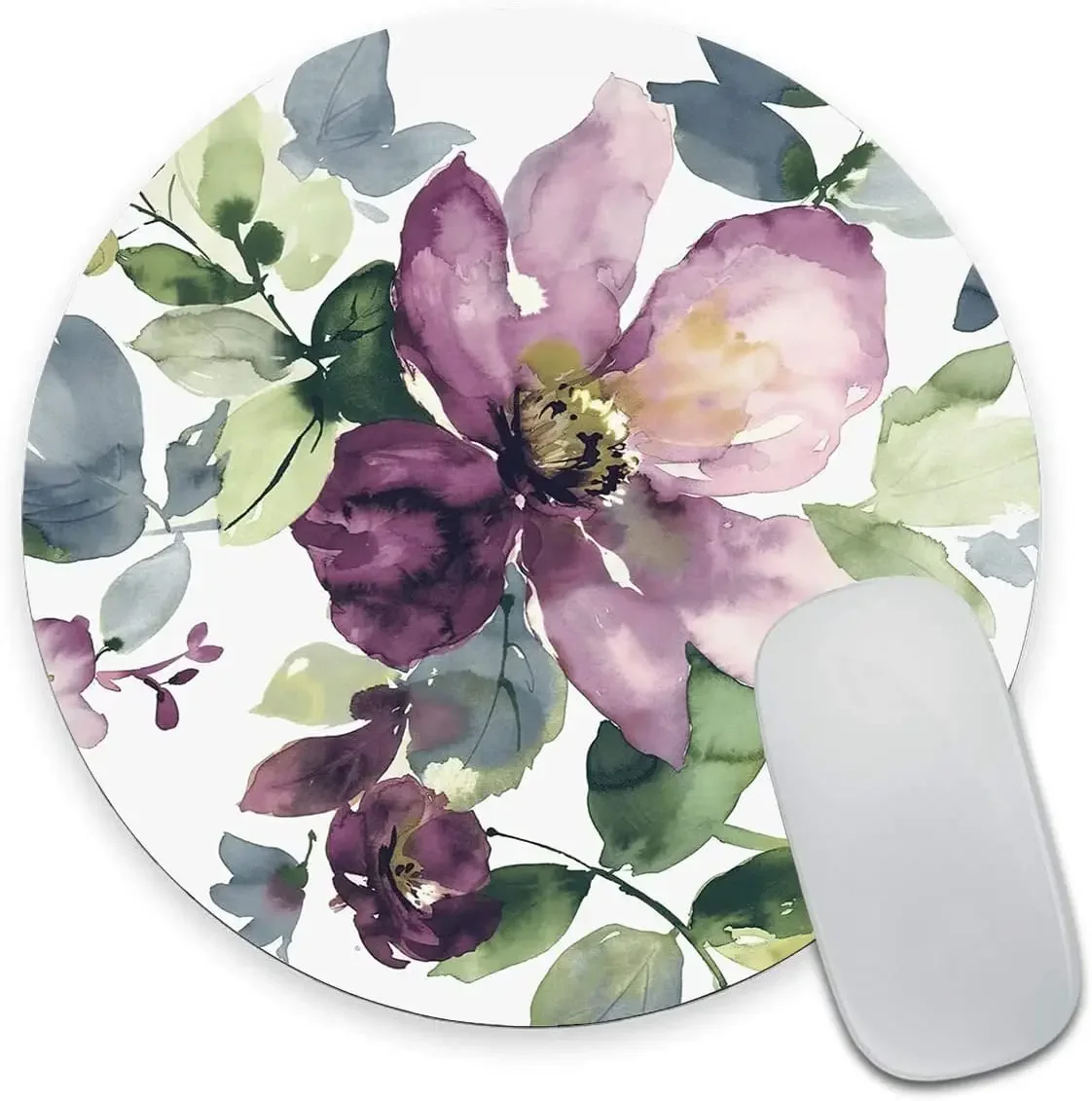 Round Purple Floral Mouse Pad Premium-Textured Small Mouse Mat with ...