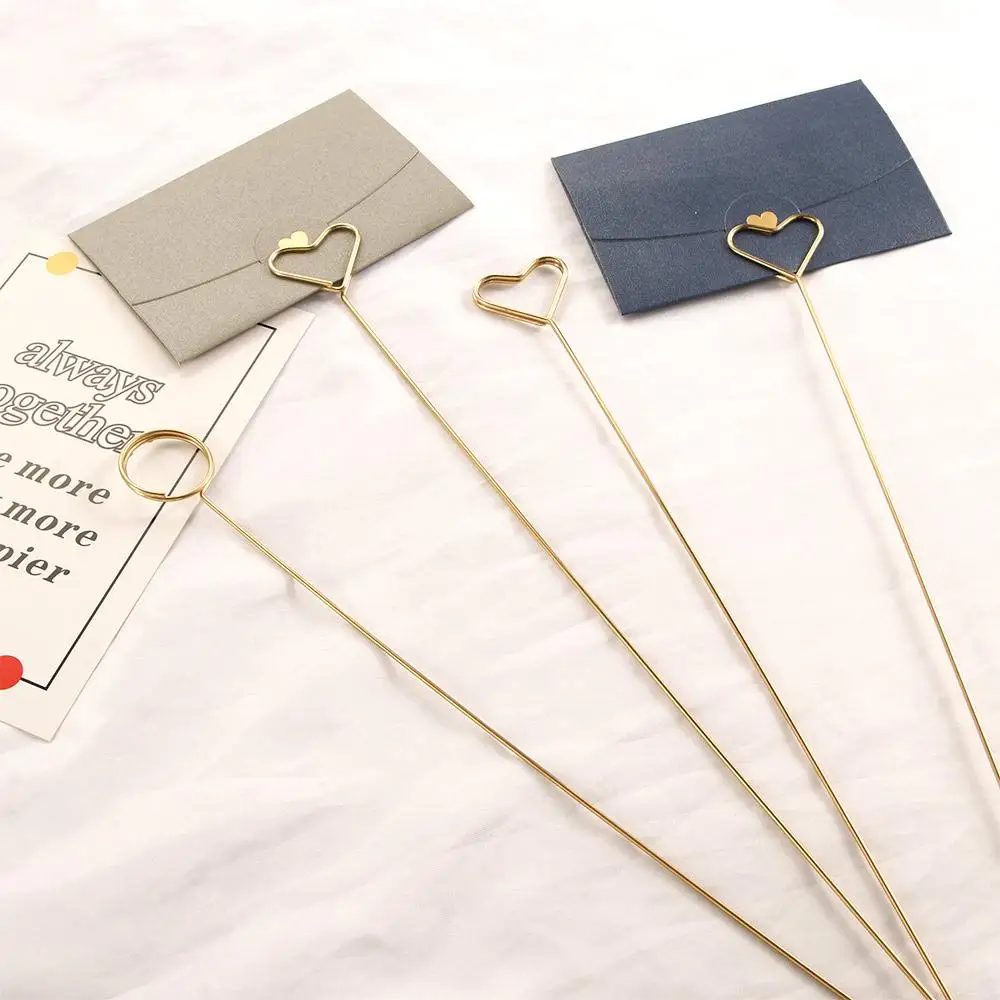 10Pcs-Gilded-Heart-Postcard-Holder-DIY-Metal-Inserting-Rod-Flower-Bunch ...