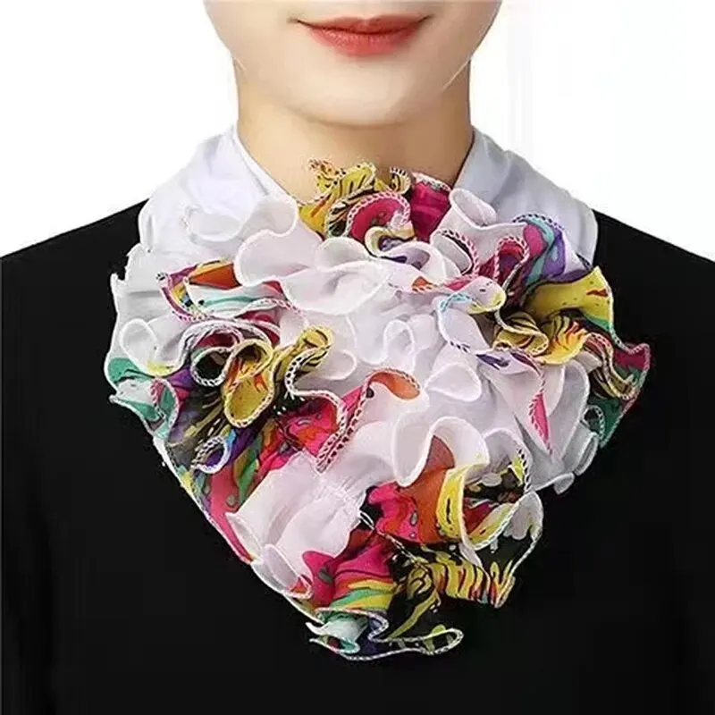 Floral-Print-Chiffon-Neck-Collar-Ruffles-Fake-Collar-Elegant-Women ...