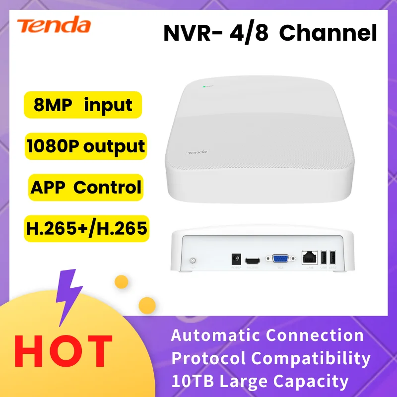 Tenda 8 Channel 4 Channel 8mp Input 1080p Output H.265 10tb Capacity ...
