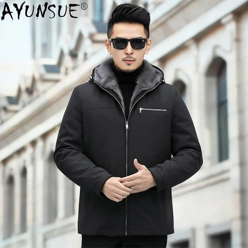 AYUNSUE-Real-Fur-Parka-Detachable-Mink-Fur-Liner-Mens-Clothing-High-end ...