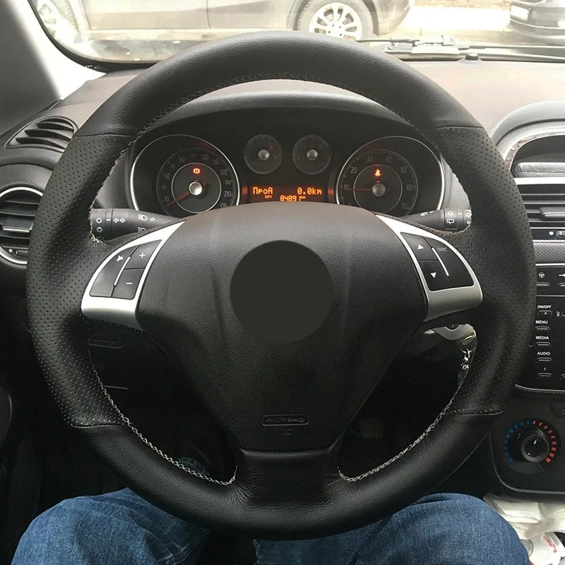 Car Steering Wheel Cover Microfiber Leather Braid Accessories For Fiat ...