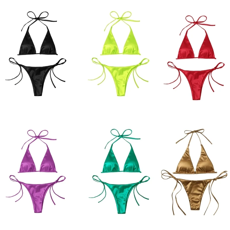 Women S 2 Pieces Swimsuits Ladies Halter Bikini Set Tie Side Thong