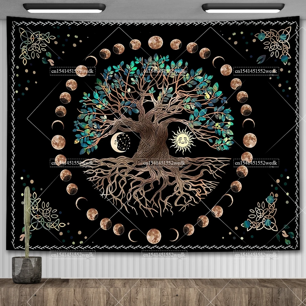 Moon Phase Tree Of Life Tapestry Aesthetic Mandala Tapestry Wall ...