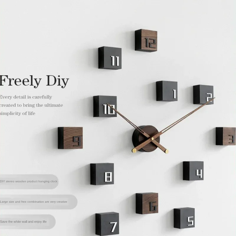 Nordic-Creative-Diy-Wall-Clock-Wood-Living-Room-Silent-Self-Adhesive ...