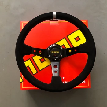 Universal Drift 350mm MOMO Racing Steering Wheel Real Car Suede Leather ...