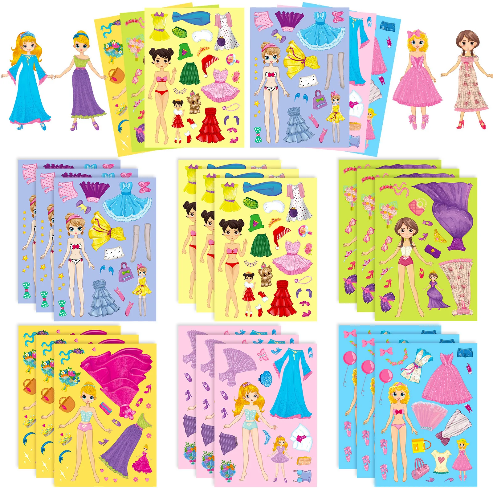 6Sheets-Children-DIY-Puzzle-Sticker-Games-6-Princess-Make-A-Face-Funny ...