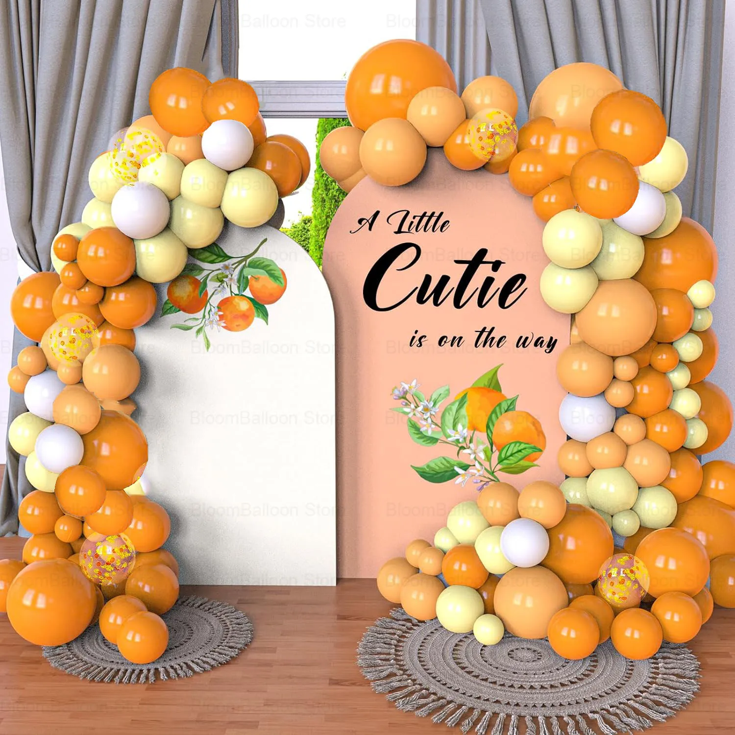 A-Little-Cutie-is-On-The-Way-Arch-KT-Board-Orange-Balloon-Garland ...