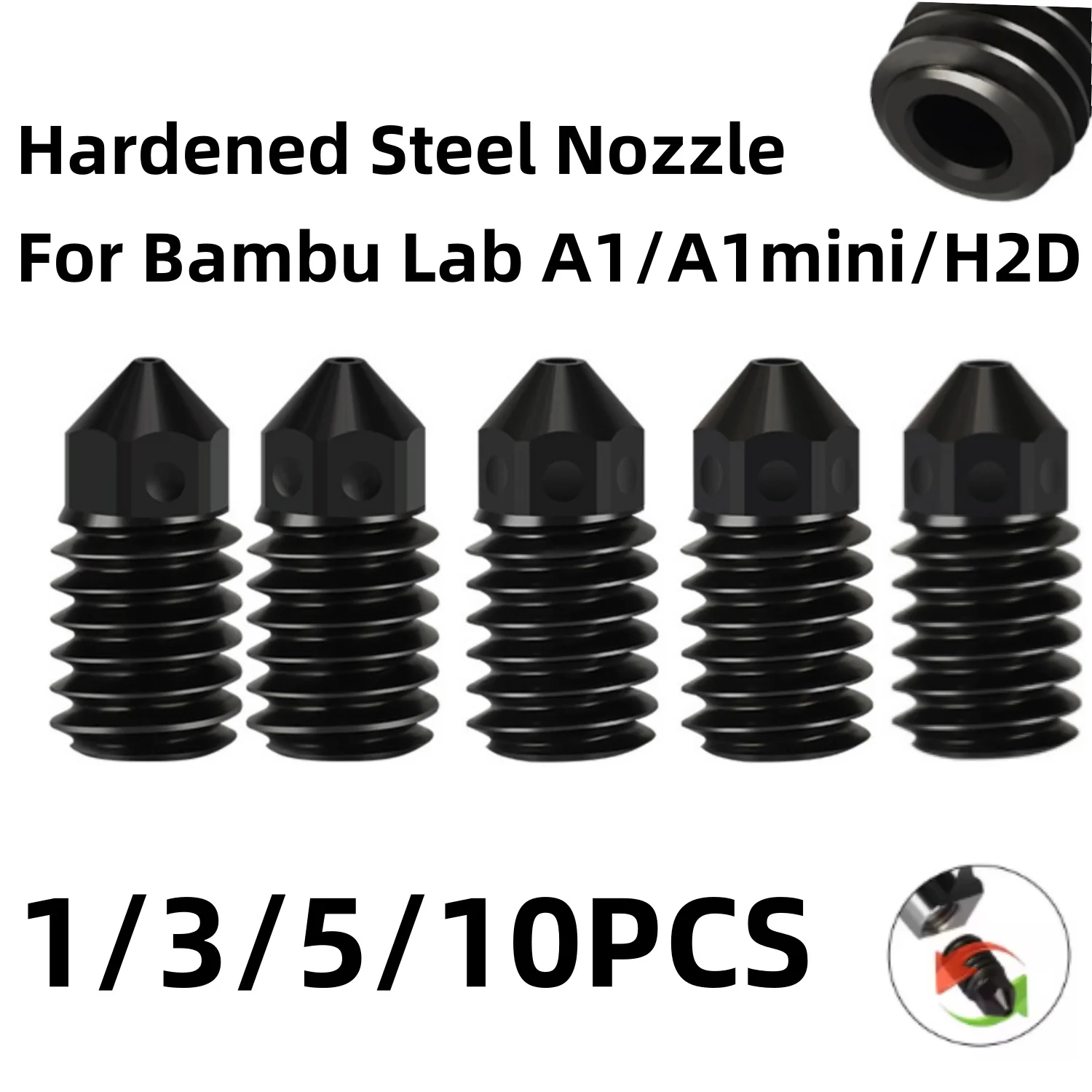 For BambuLab A1 mini/A1/H2D/ Hardened Steel Nozzle 0.2/0.4/0.6/0.8mm ...