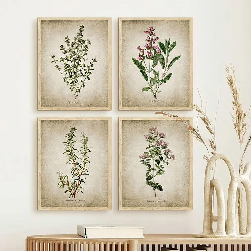 4PCS-Herbarium-Botanical-Flowers-Leaves-Retro-Posters-Wild-Plants-Study ...
