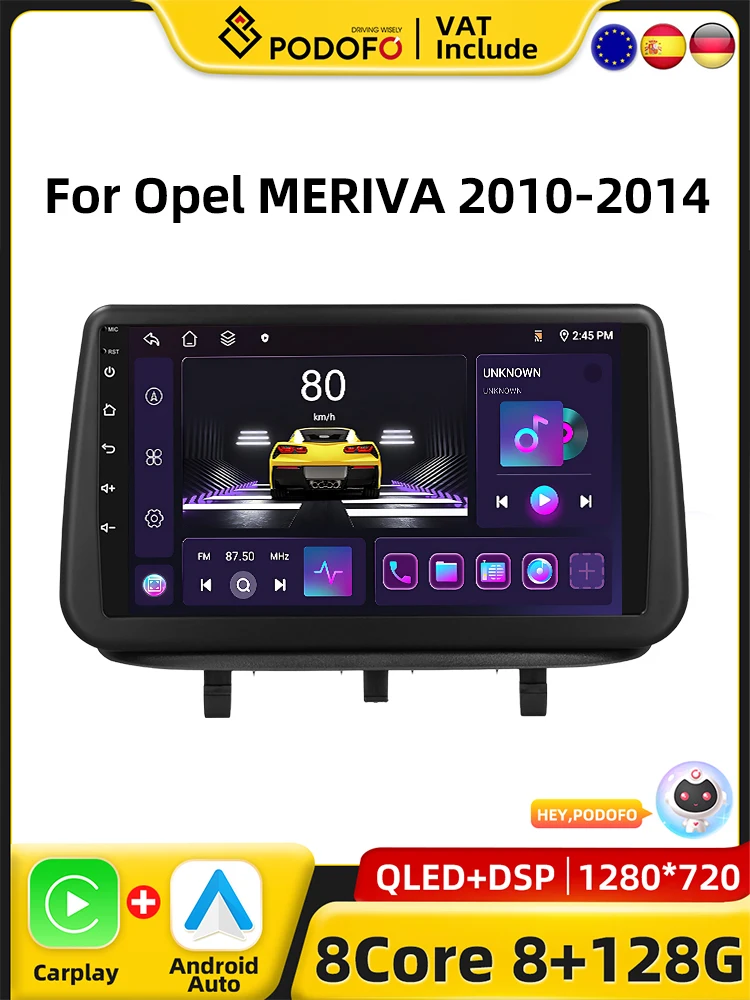 Podofo 4G CarPlay Android Radio para Opel Meriva 2010-2014 sistema ...