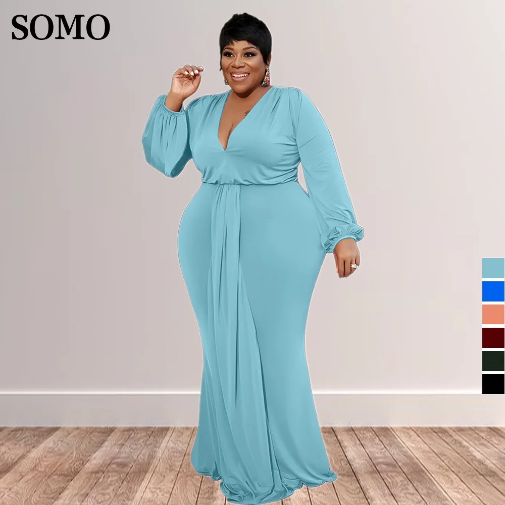 Somo 2022 Autumn Elegant Clothes Mermaid Maxi Long Dresses Plus Size