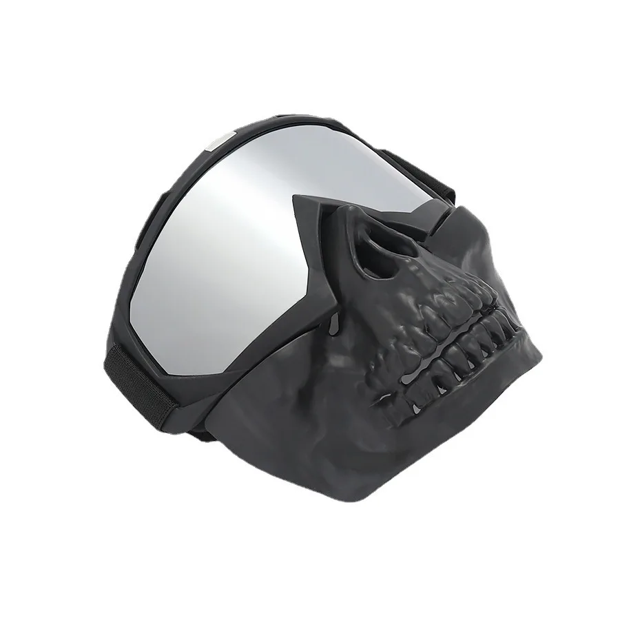 Cool Skull Motorcycle Face Mask with Goggles Modular Goggles Mask Open ...