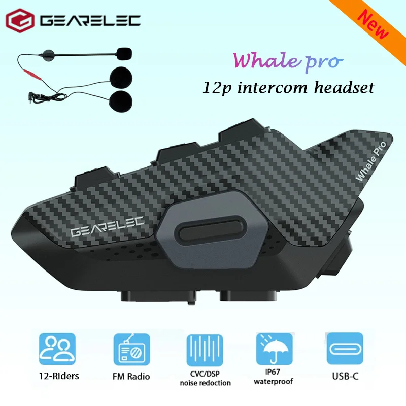 GEARELEC-Whale-Pro-Motorcycle-Helmet-Bluetooth-Intercom-Headset-2500m ...