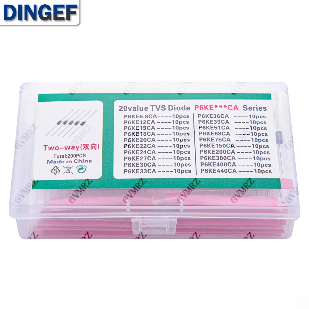 200pcs 20values*10pcs TVS transistor Kit P6KE6.8A/CA 12/15/18/20/22/24 ...