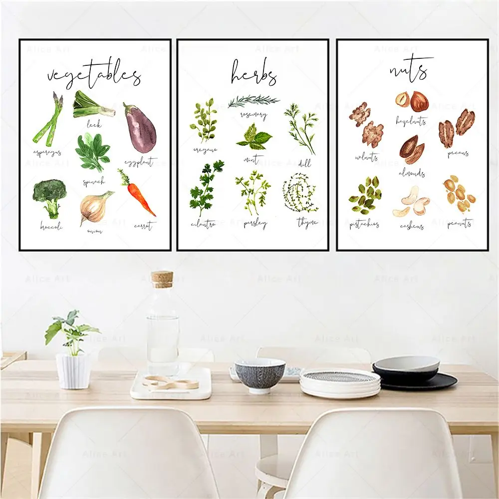 Watercolor Fruit Vegetables Poster Food Print Bread Cheese Pasta Nuts ...