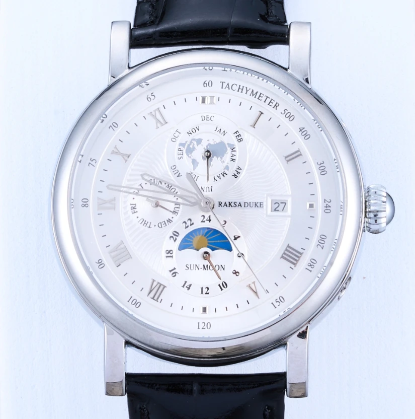 RASKA DUKE 남성용 가죽 자동 손목시계, 기계식 시계, 럭셔리 신상, 867A