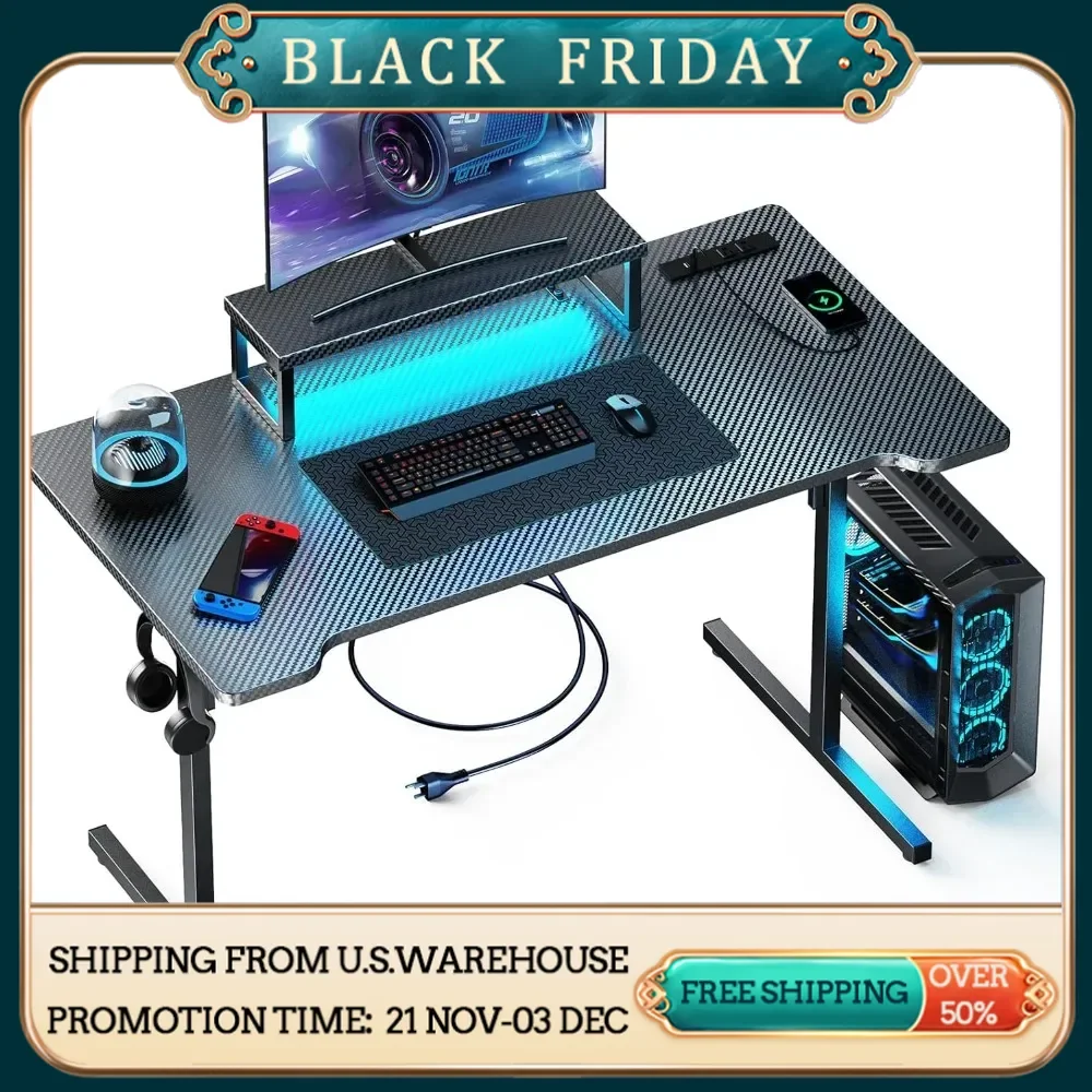 Small-Gaming-Table-with-LED-Lights-and-Power-Sockets-39-Inch-Computer ...