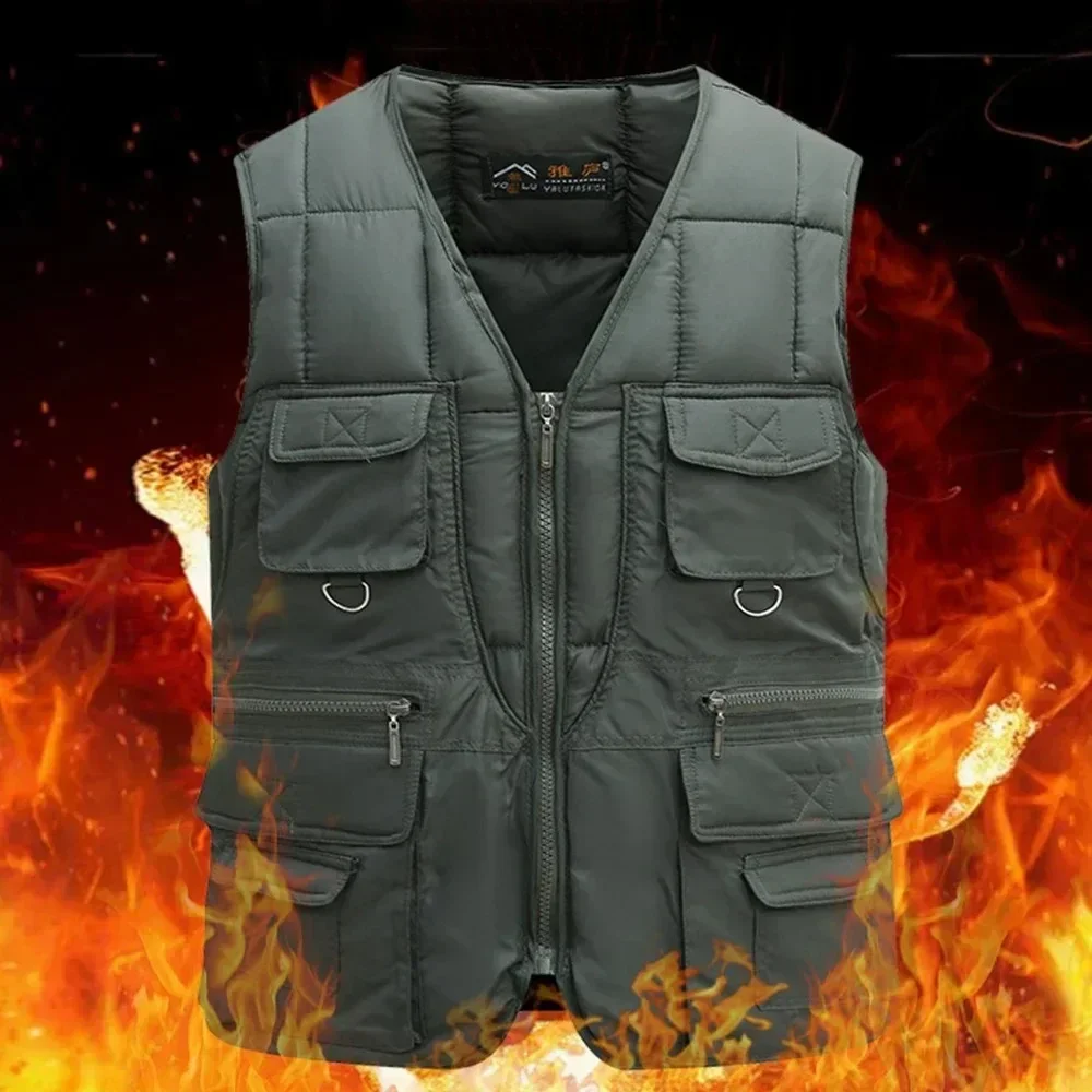 Classic Multi-Pocket Men's Padded Vest Winter Warm Sleeveless Coat Tactical Vest Jacket for Men ...