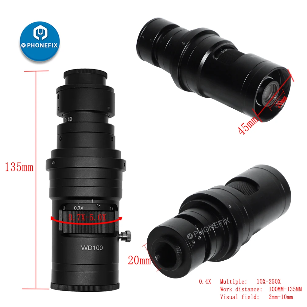 250X 200X 130X 0.1X 0.5X Adjustable Magnification Monocular Zoom C ...