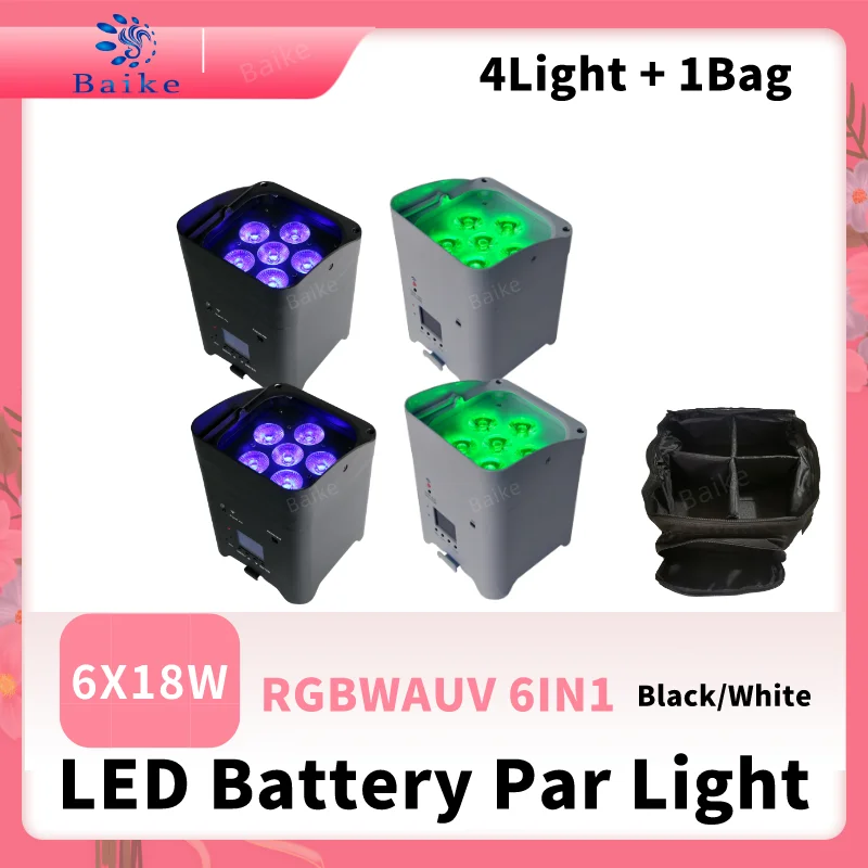 4X Wireless Battery Par Light 6x18W RGBWAUV 6IN1 Powered Or Cloth Bag 2 ...