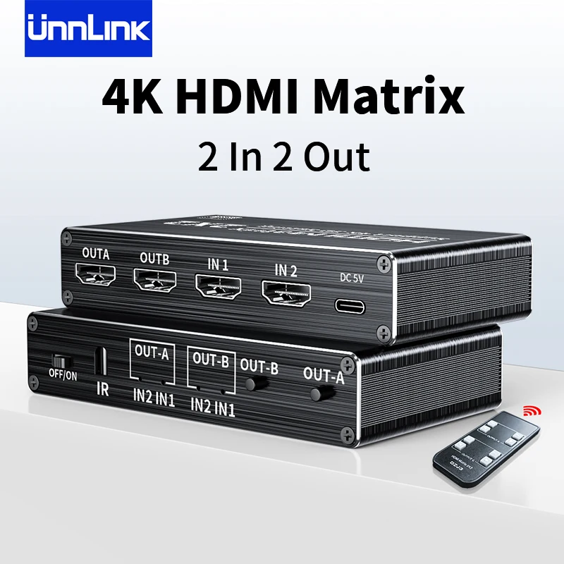 Unnlink 4K HDMI Matrix 2 In 2 Out Video HDMI Splitter Switch 2x2 with ...