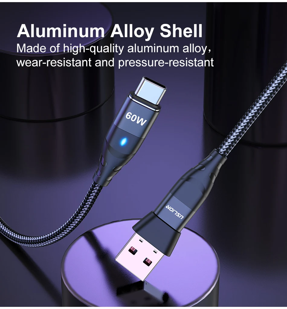 USLION-Câble magnétique USB C vers USB C 60W,fil de charge super rapide ...