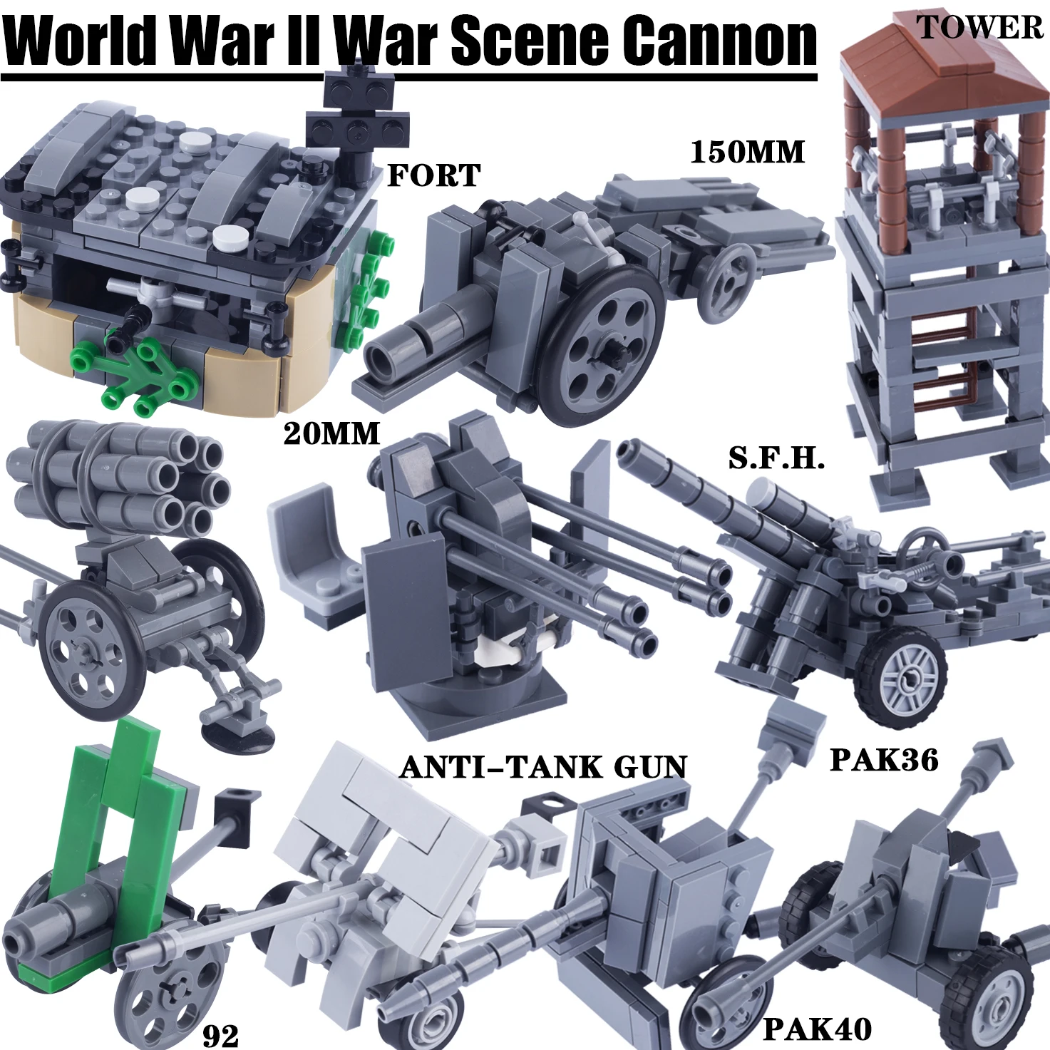 Germany-Military-Cannon-Building-Blocks-Kit-Artillery-War-Scene-Tower ...