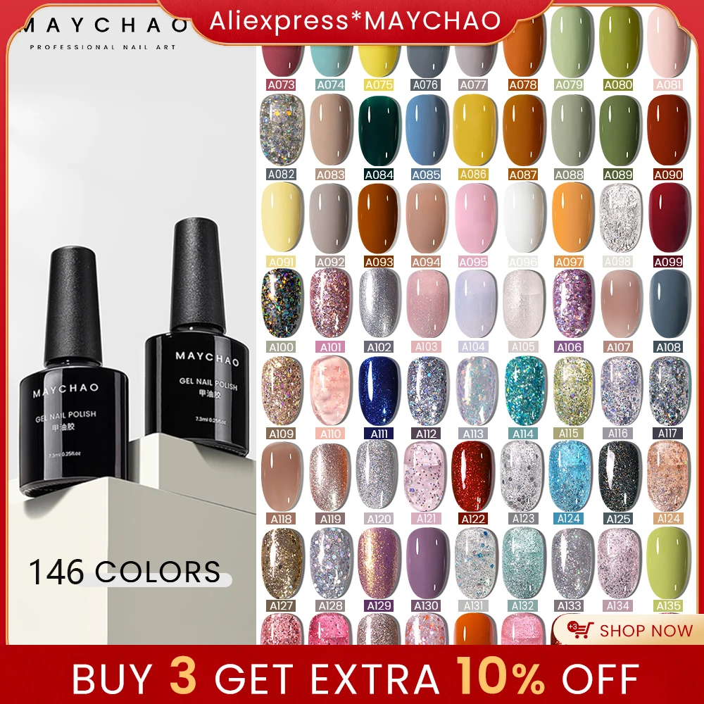 MAYCHAO 7.3ml Gel Nail Polish 146 Colors Soak Off UV LED Gel Long ...