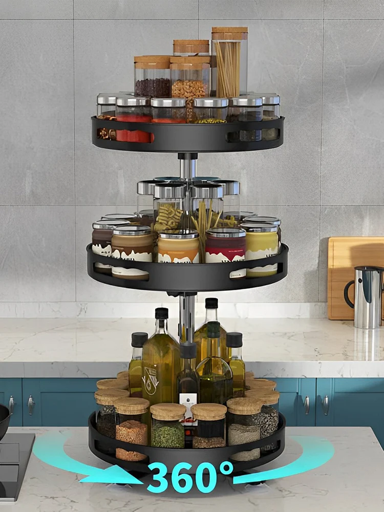 360-Rotatable-Spice-Rack-Kitchen-Storage-Rack-Non-Skid-Carbon-Steel ...