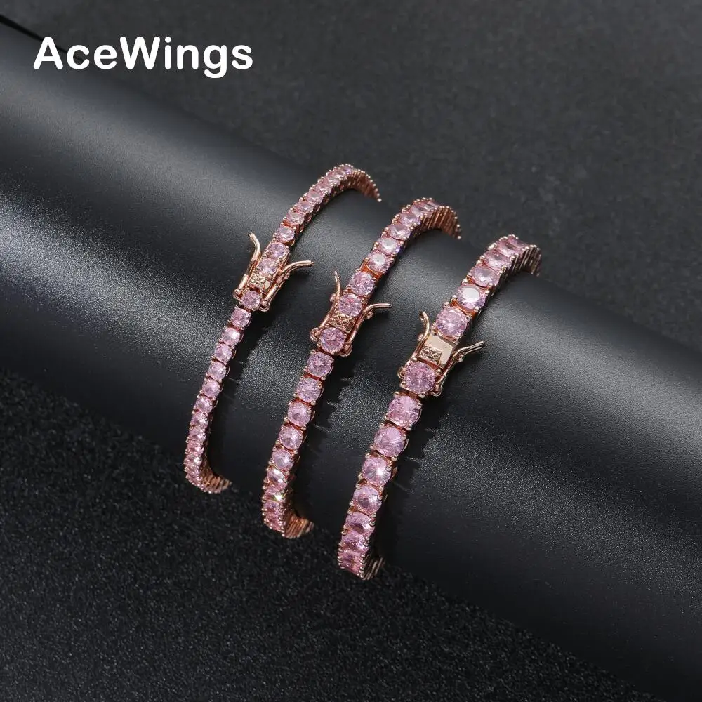 Hip-Hop-Iced-Out-Pink-Zircon-tennis-bracelet-3mm-4mm-5mm-7inch-8inch ...