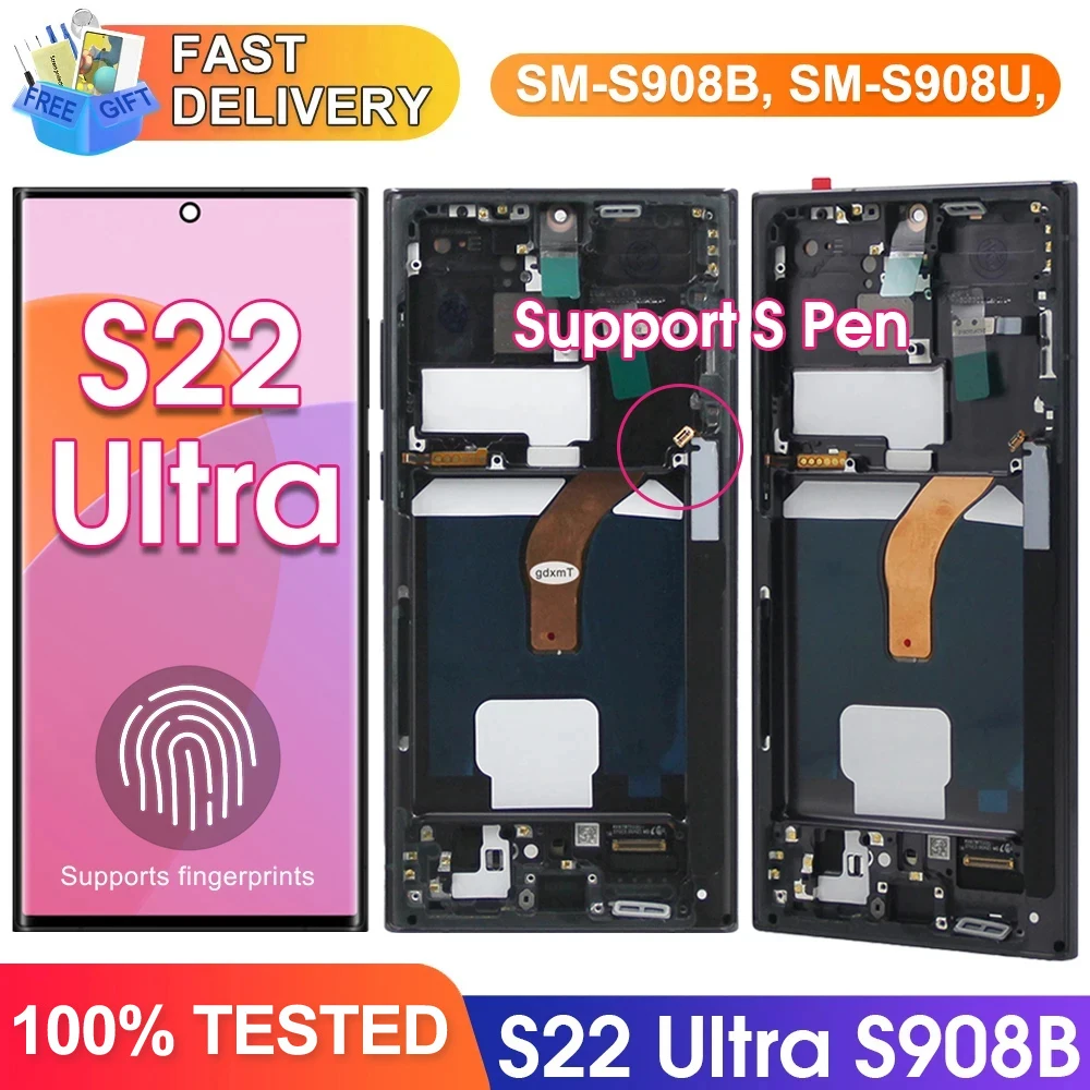 S22-Ultra-Screen-with-Frame-for-Samsung-Galaxy-S22-Ultra-5G-S908B-S908B ...