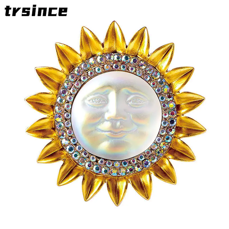 High Quality Luxury Elegant Sunflower Smiley Brooch Pin Vintage Baroque ...
