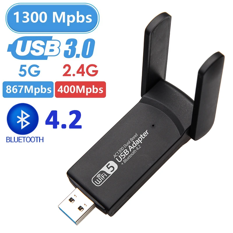 1300Mbps USB WIFI Bluetooth Adapter Dual Band 5Ghz Wireless USB3.0 ...