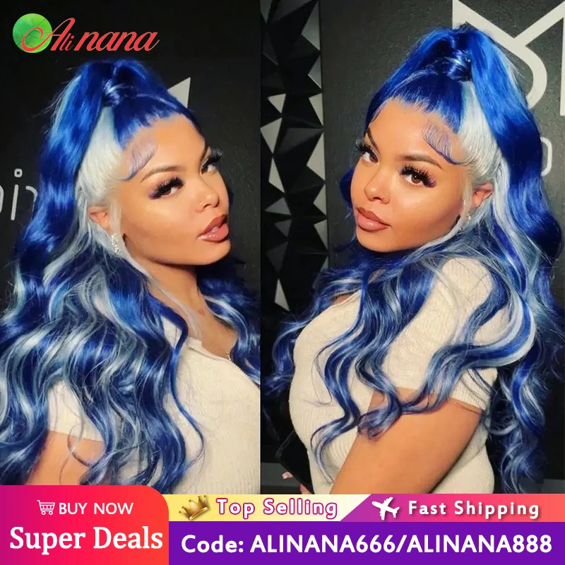 Blue Transparent Lace Frontal Wig Human Hair | Blue Lace Closure Human ...