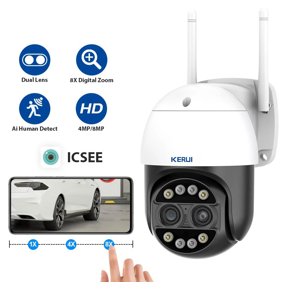 KERUI-4MP-8MP-4K-WiFi-Camera-PTZ-IP-Camera-Dual-Lens-8X-Zoom-Auto ...