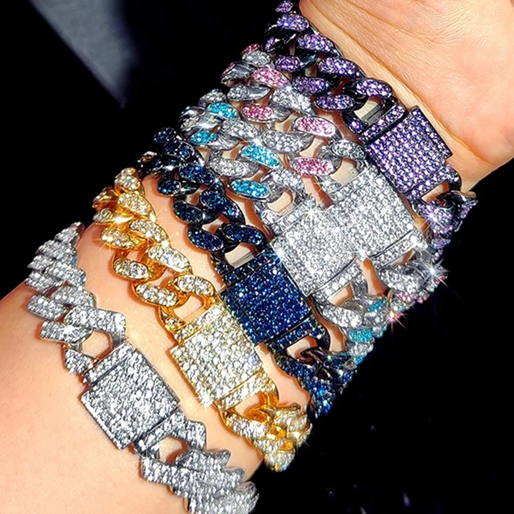 Iced-Out-Pulseras-de-cadena-de-eslabones-cubanos-de-Hip-Hop-para ...