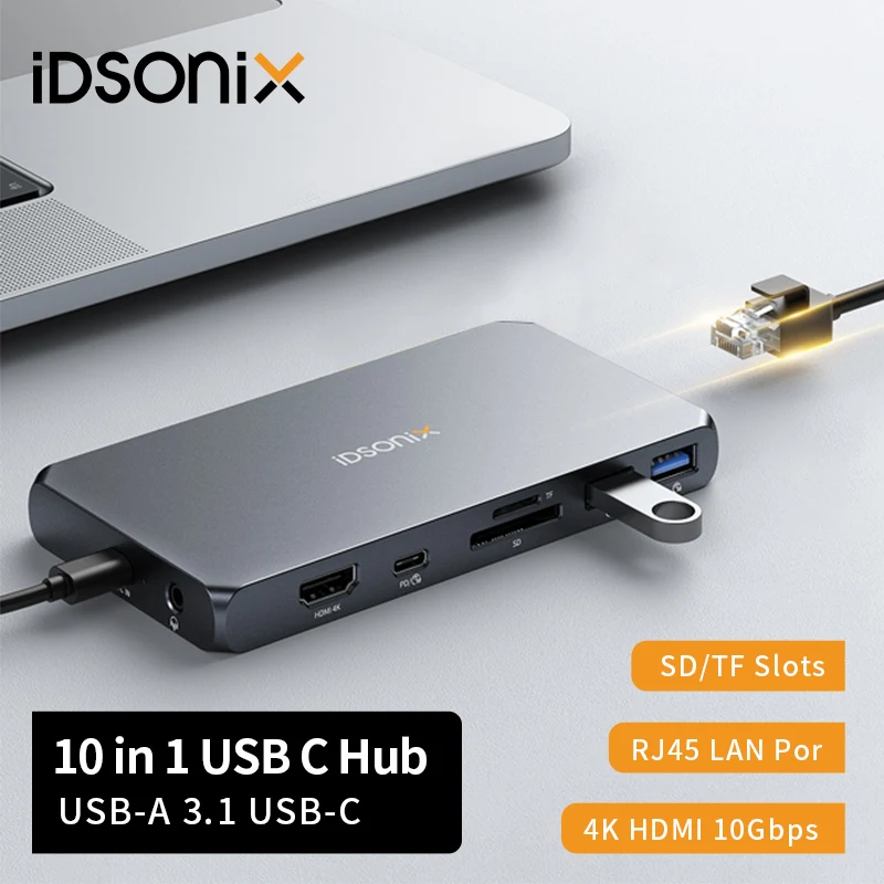 iDsonix 10 in 1 Docking Station USB 3.2 Hub with M.2 NVMe Enclosure ...