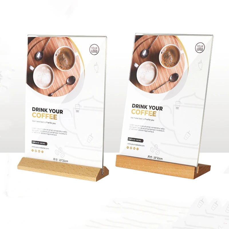 Acrylic-Decca-Transparent-Display-A4-Solid-Wood-Base-Vertical-Table ...
