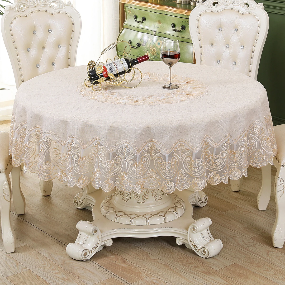 Round-Luxury-Table-Cloth-with-Embroidered-Lace-Classic-Linen-Blended ...