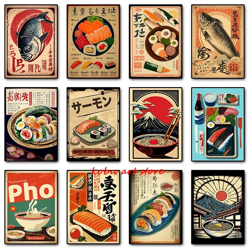 Vintage Japanese Food Poster Print Canvas Painting Retro Fish Sushi ...