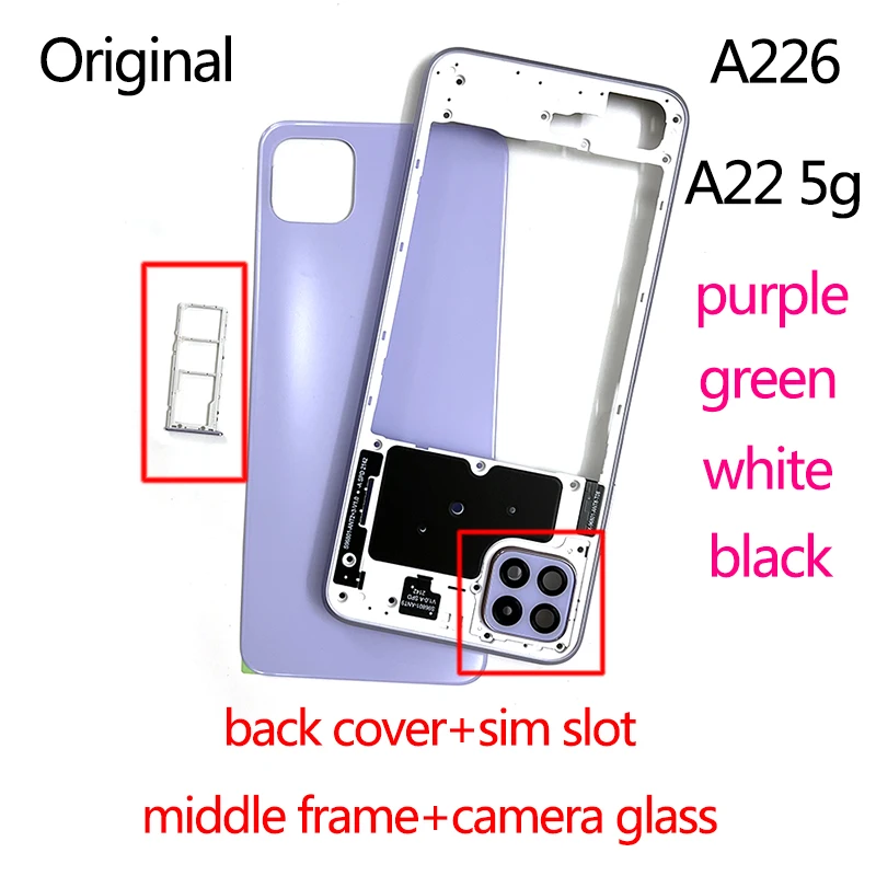 바디프레임 삼성 갤럭시 A226 용 정품 뒷문 배터리 후면 커버 미들 프레임 케이스, A22 5g 휴대폰 부품 플레이트, 베젤 ...