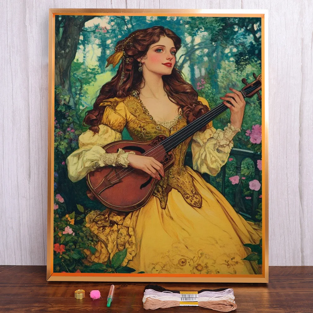 Portrait Girl Printed Fabric Cross-Stitch Complete Kit DIY Embroidery ...
