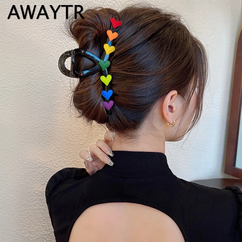 AWAYTR-Women-Rainbow-Love-Large-Hair-Claw-Clip-Elegant-Ponytail-Hair ...