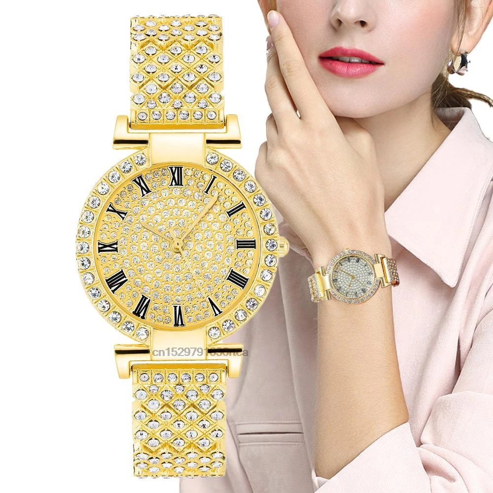 Ladies' Fashion Rhinestone Quartz Watch Luxury Full Star With Diamonds ...