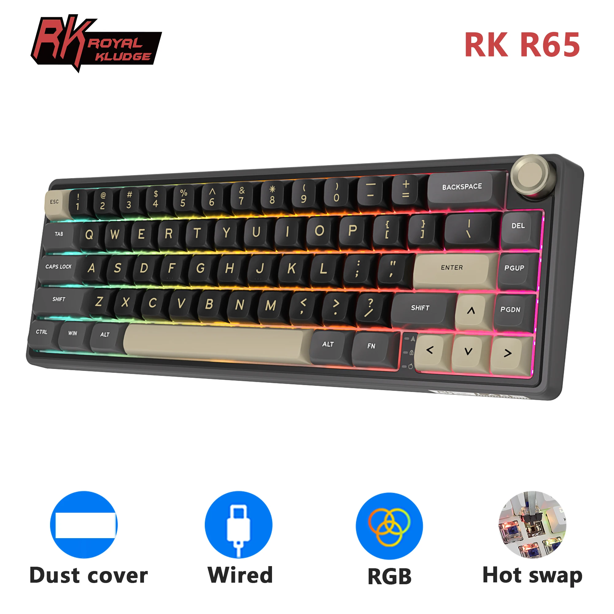 RK Royal Kludge R65 Gasket Wired Mechanical Keyboard 66 Key 65% RGB Backlit Hot-swappable Gamer ...