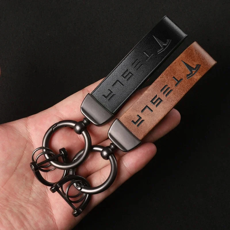 Creative Vintage Car Key Chain Leather Key Ring For Tesla Model 3 Y S X ...