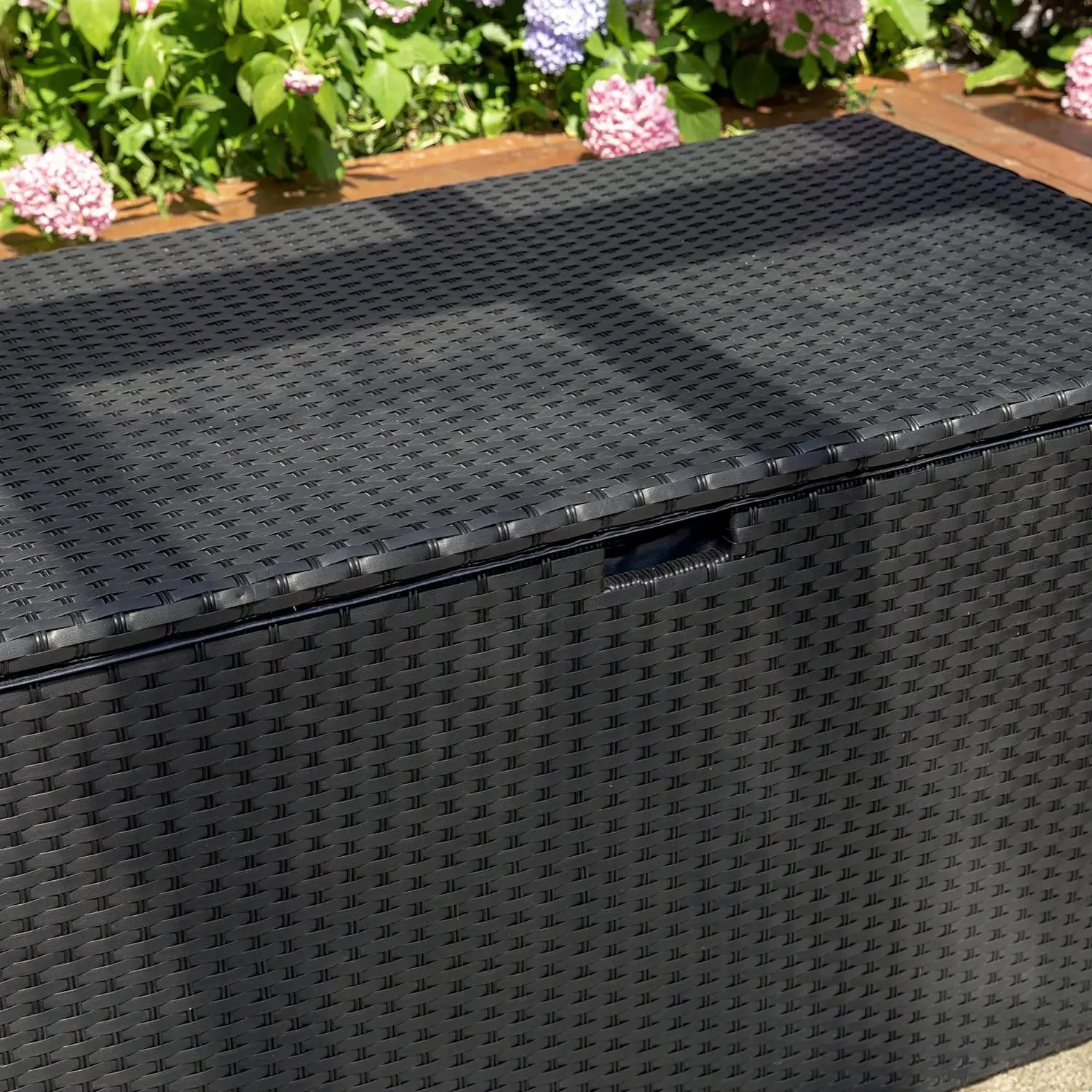 Gallons Black All Weather Wicker Storage Trunk with Metal Frame，Indoor ...