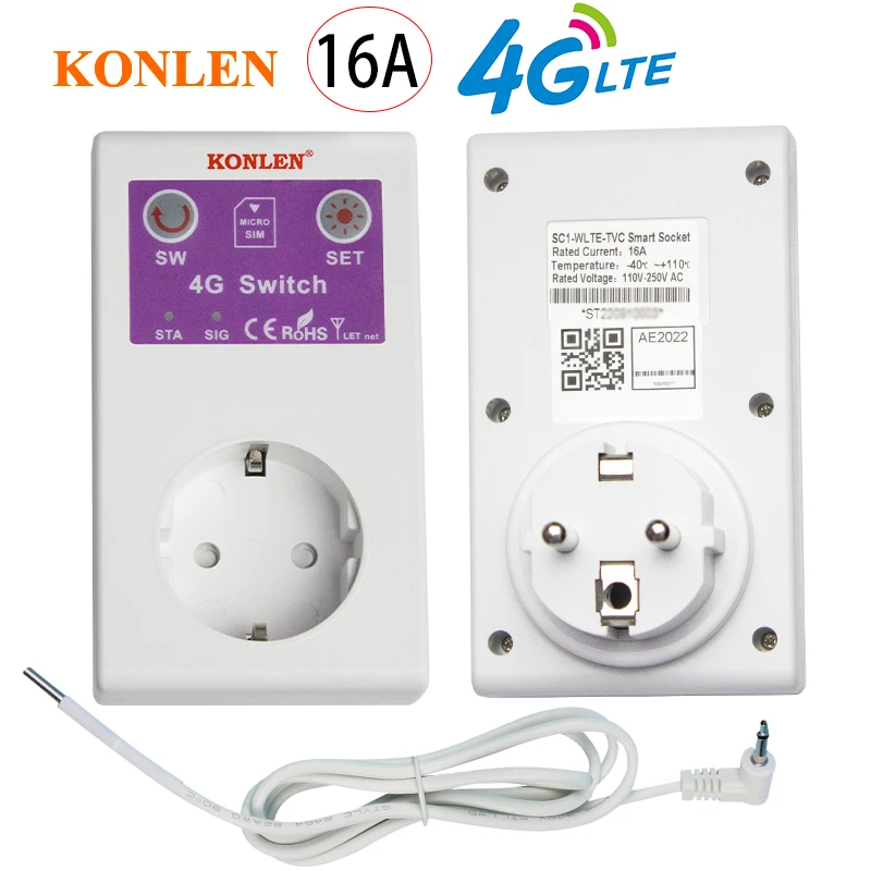 4G LTE Power Socket EU Smart Plug GSM SMS Remote Control Temperature Sensor Switch Outlet 16A ...