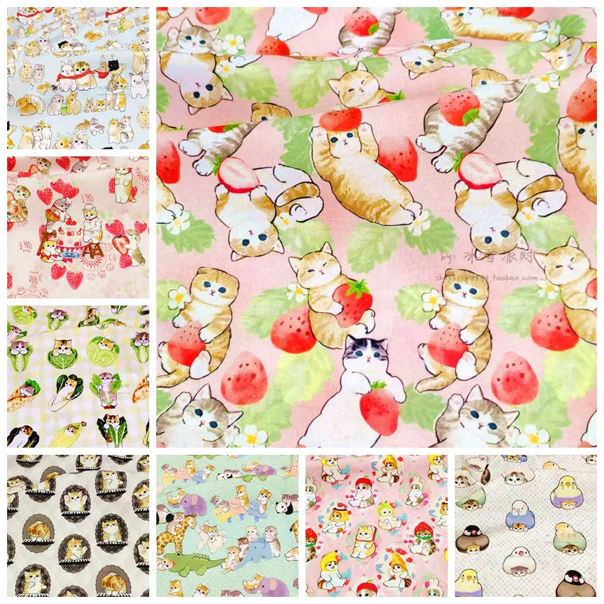 BTY-1-Yard-Cotton-Woven-Fabric-Cute-Cartoon-Animals-Kawaii-Japanese-Cat ...